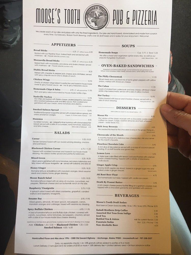Menu at Moose's Tooth Pub & Pizzeria, Anchorage