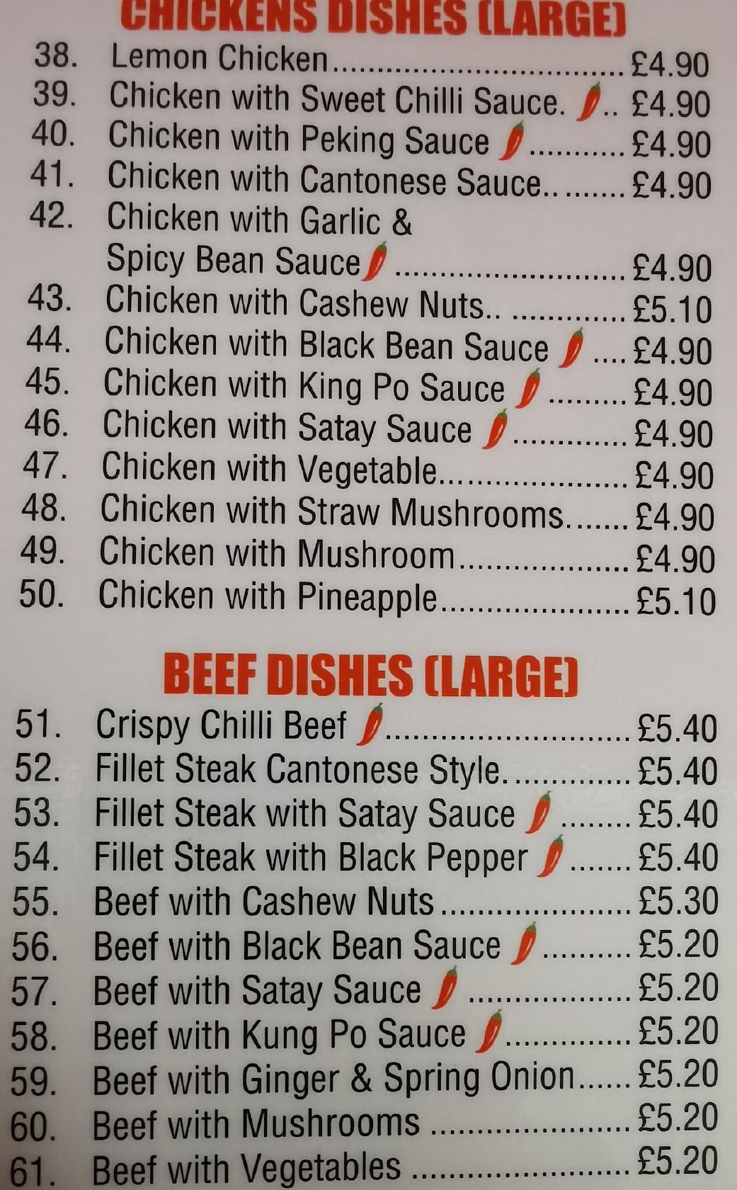 Menu at Pang's Cantonese Takeaway fast food, Peterborough