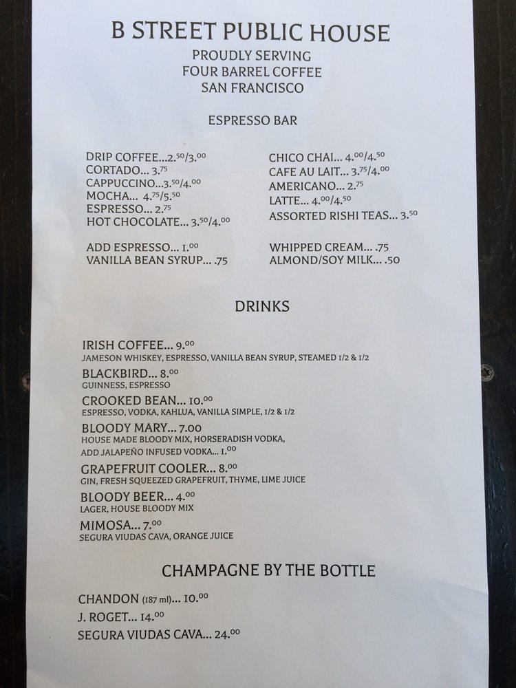 Menu at B Street Public House, Chico