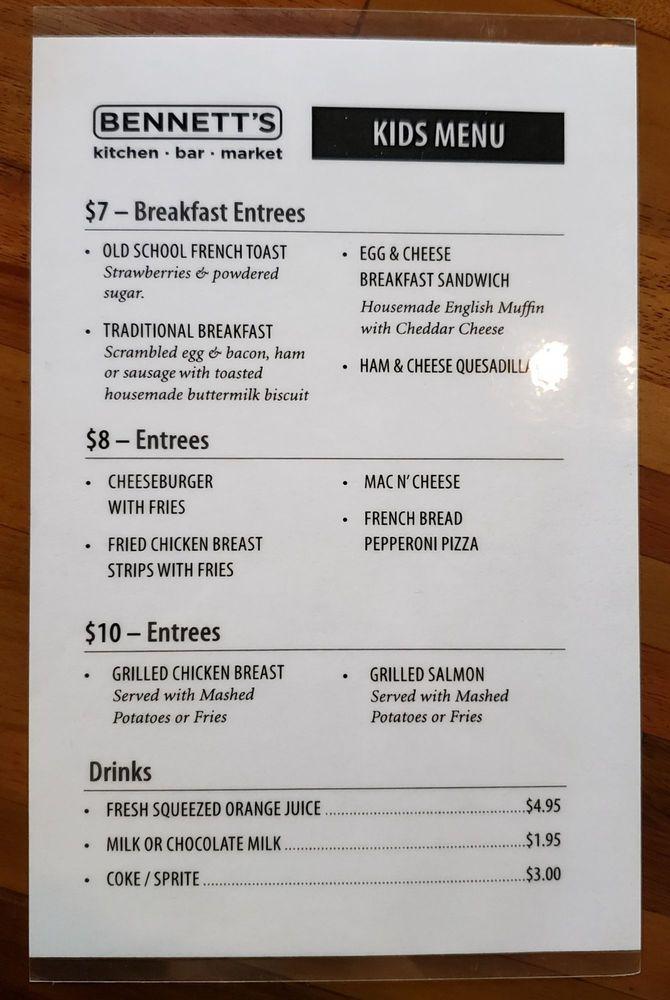 Menu at Bennett's Kitchen Bar Market, Roseville