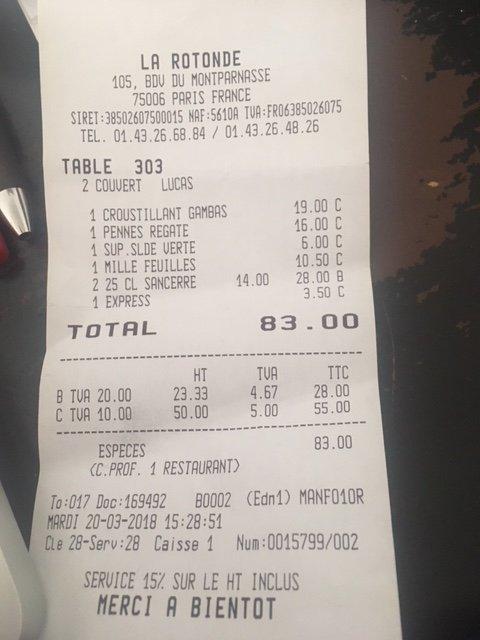 Menu au La Rotonde restaurant, Paris, 105 Boulevard du Montparnasse