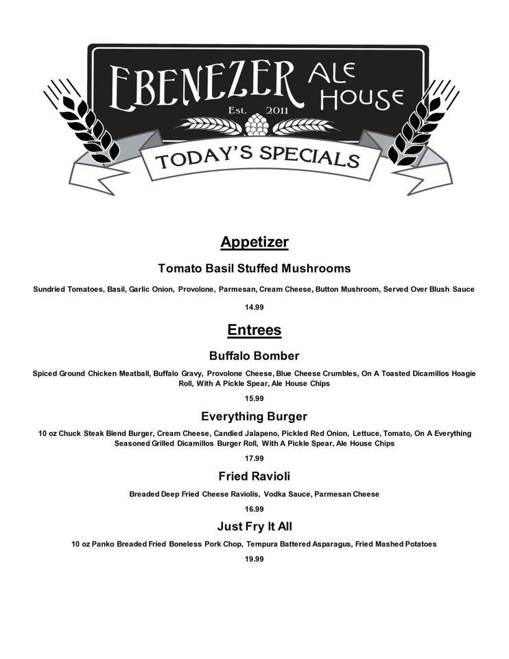 Menu at Ebenezer Ale House restaurant, West Seneca