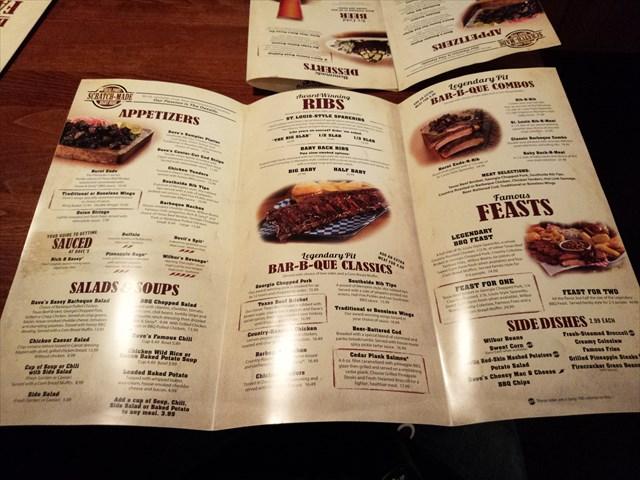 Menu at Famous Dave's Bar-B-Que, Winnipeg