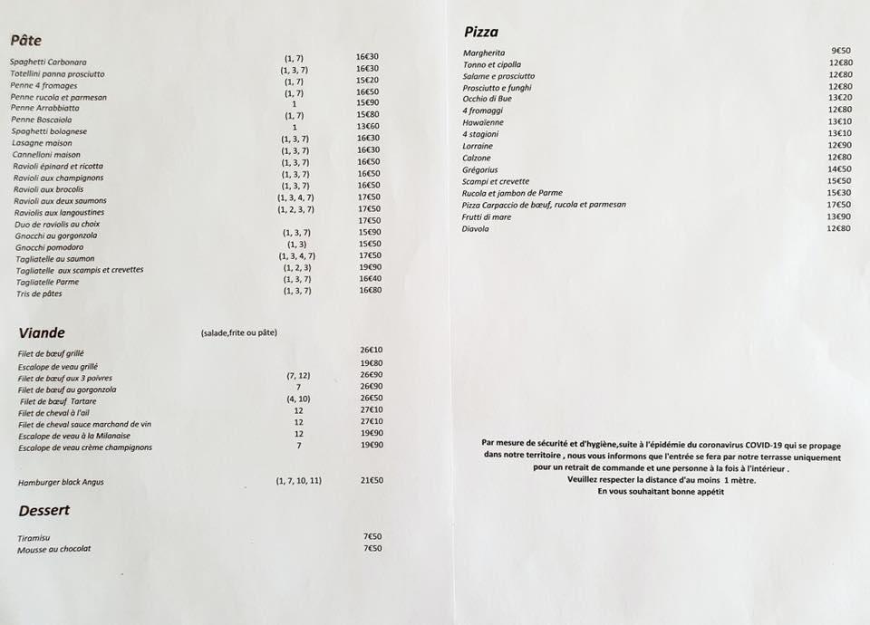 Menu at Gregorius restaurant, Kayl