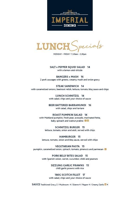 Menu at Imperial pub & bar, Maitland