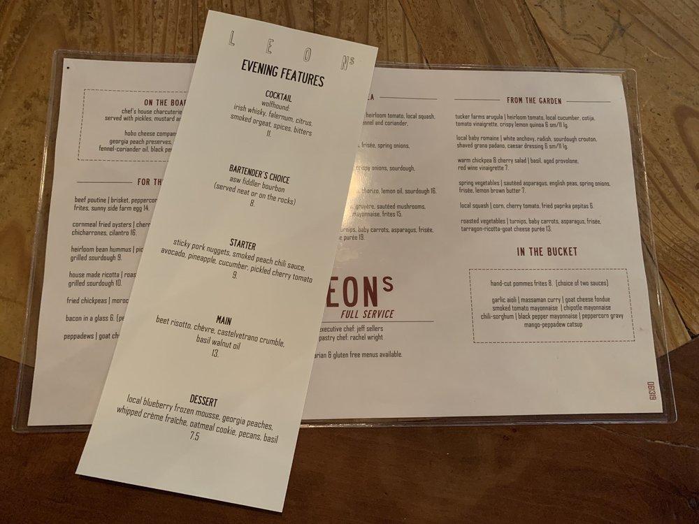 Menu at LEON's Full Service pub & bar, Decatur
