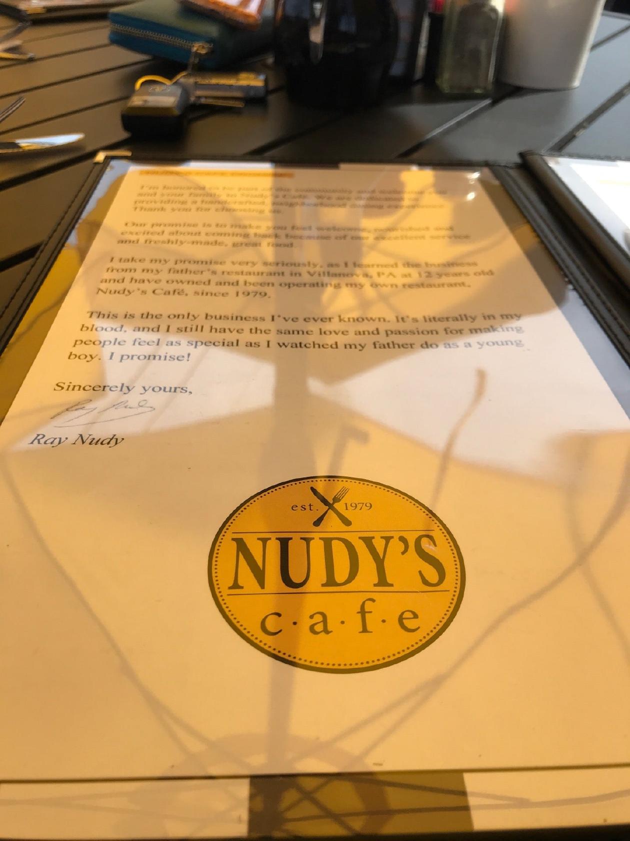 Menu at Nudy's Bridge Street Cafe, Phoenixville