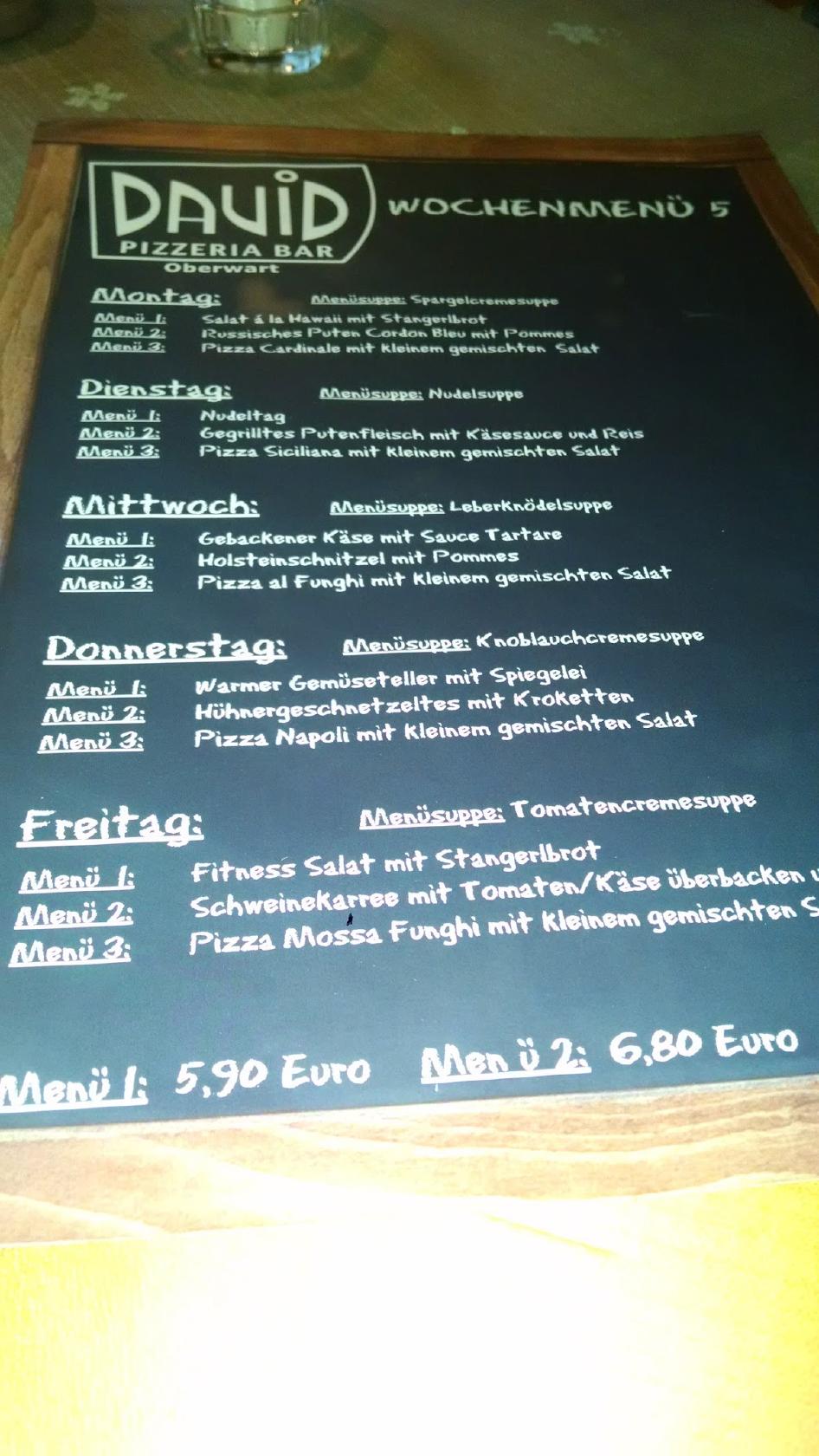 Speisekarte von Pizzeria David Oberwart, Oberwart, Steinamangerer Str. 1