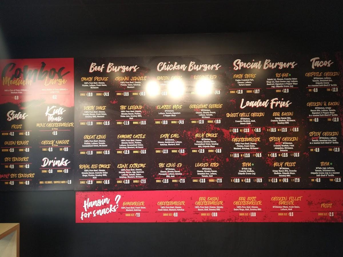Menu at RE Burger Timaru restaurant, Timaru