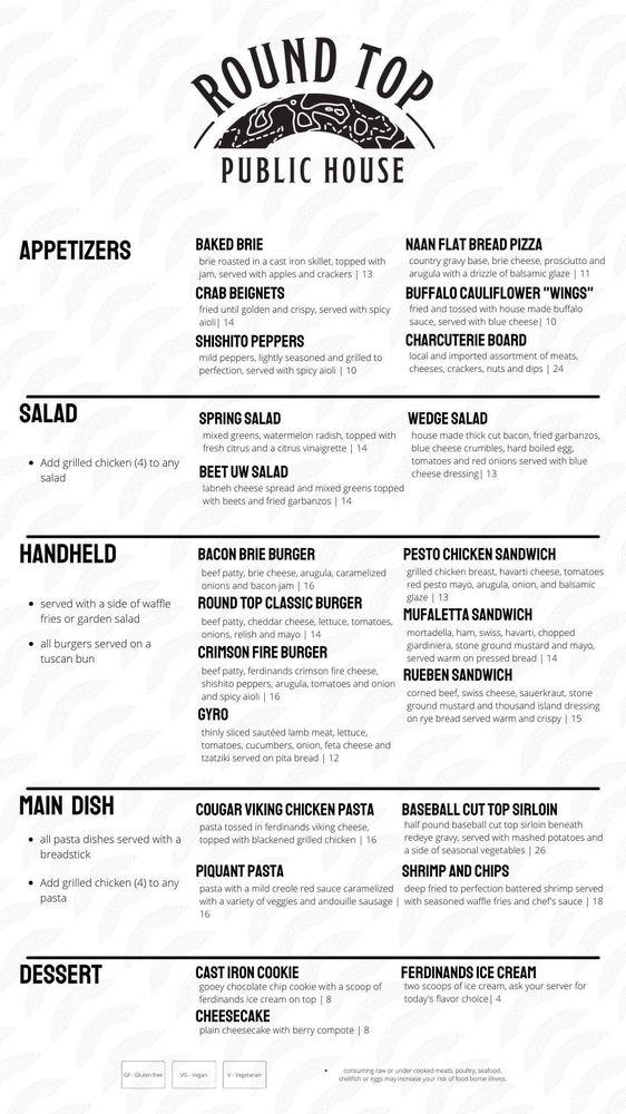 Carta de Round Top Public House, Pullman