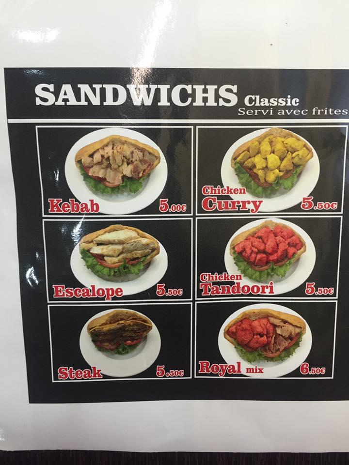 Menu at Royal Bengal restaurant, Paris