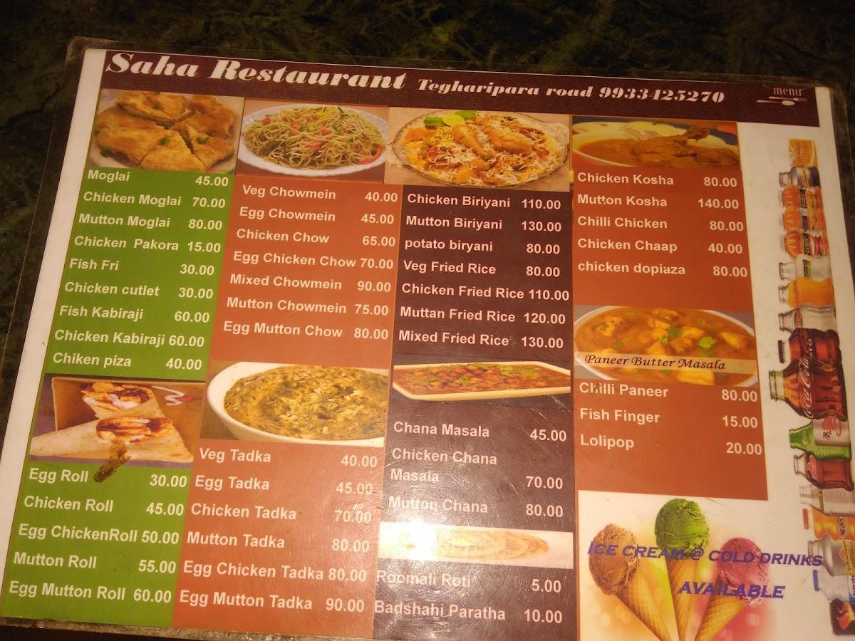 Menu at Saha Restaurant, Nabadwip