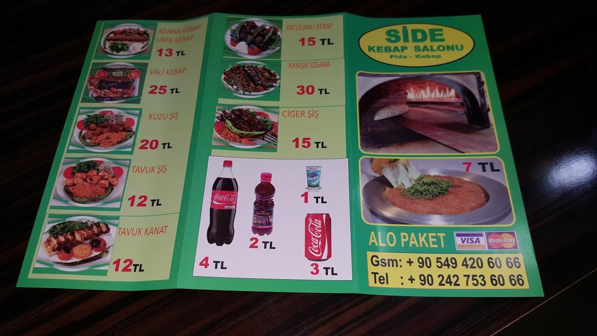 Menu at Side Kebap salonu, Manavgat
