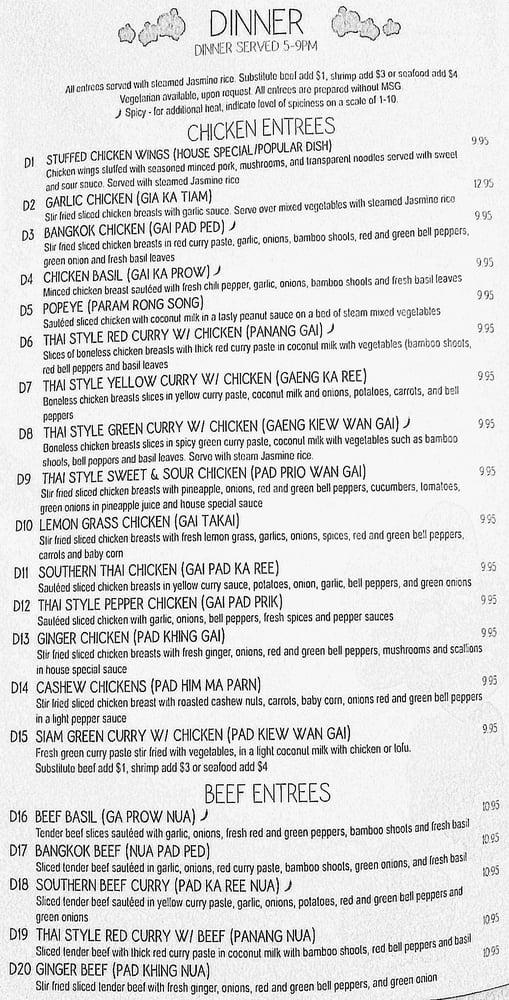 Menu at Thai Orchids Restaurant, La Vista