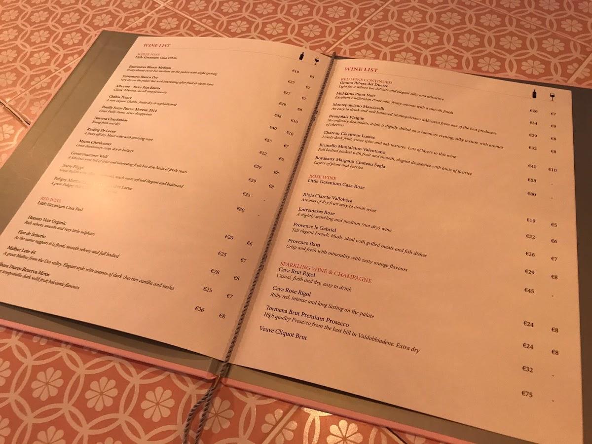 Menu at The Little Geranium Marbella restaurant, Marbella
