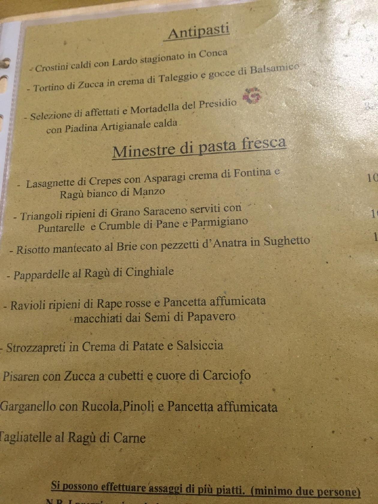 Menu da Antica Osteria Da Cencio ristorante, Cento