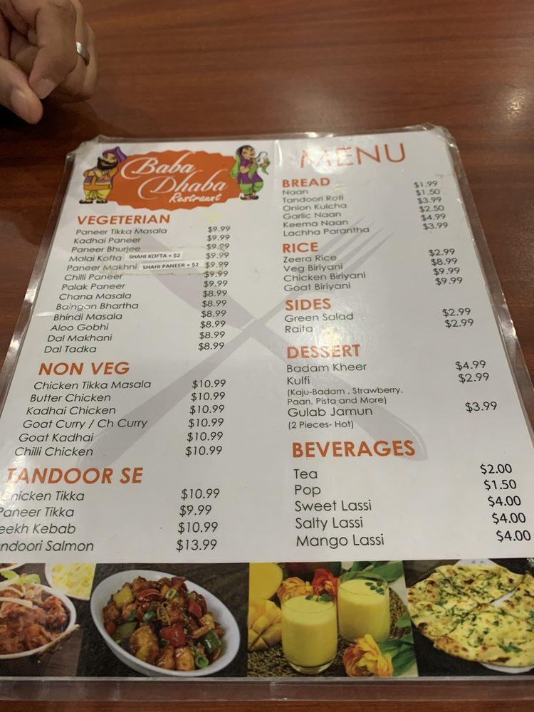 Menu at Baba Dhaba restaurant, Brampton, 255 Rutherford Rd S