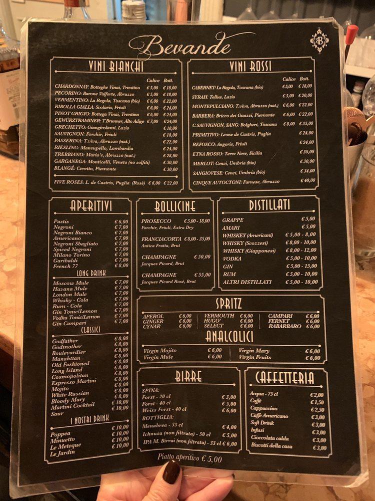 Menu da Bukowski's Bar, Roma