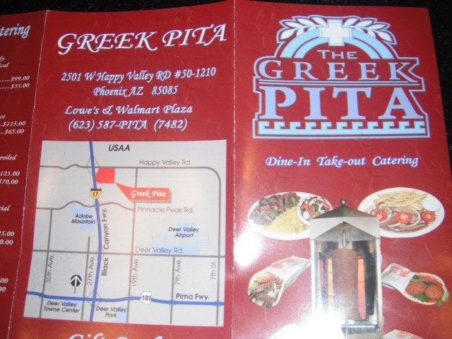 Menu at Greek Pita restaurant, Phoenix, W Happy Valley Rd