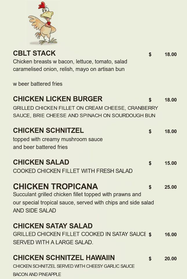 Menu at Jive Cafe, Kawerau