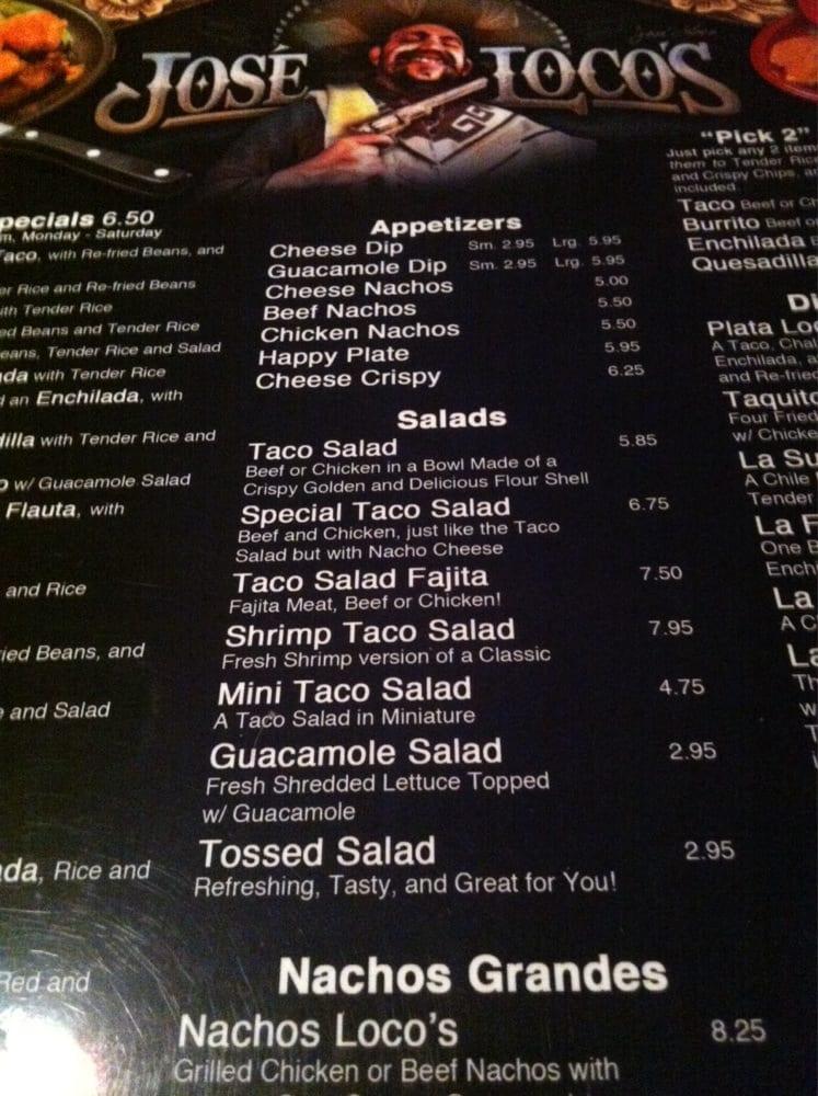 Menu at Jose Locos restaurant, Springfield, 935 N Glenstone Ave