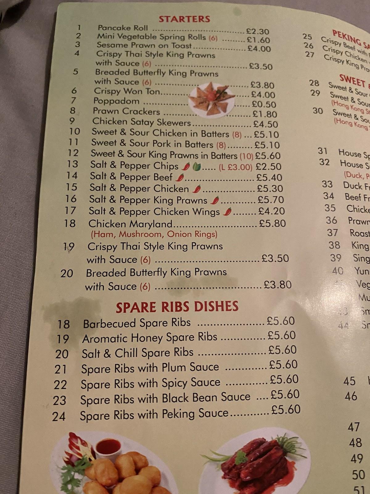 Menu at Mai Wah fast food, Pontypridd