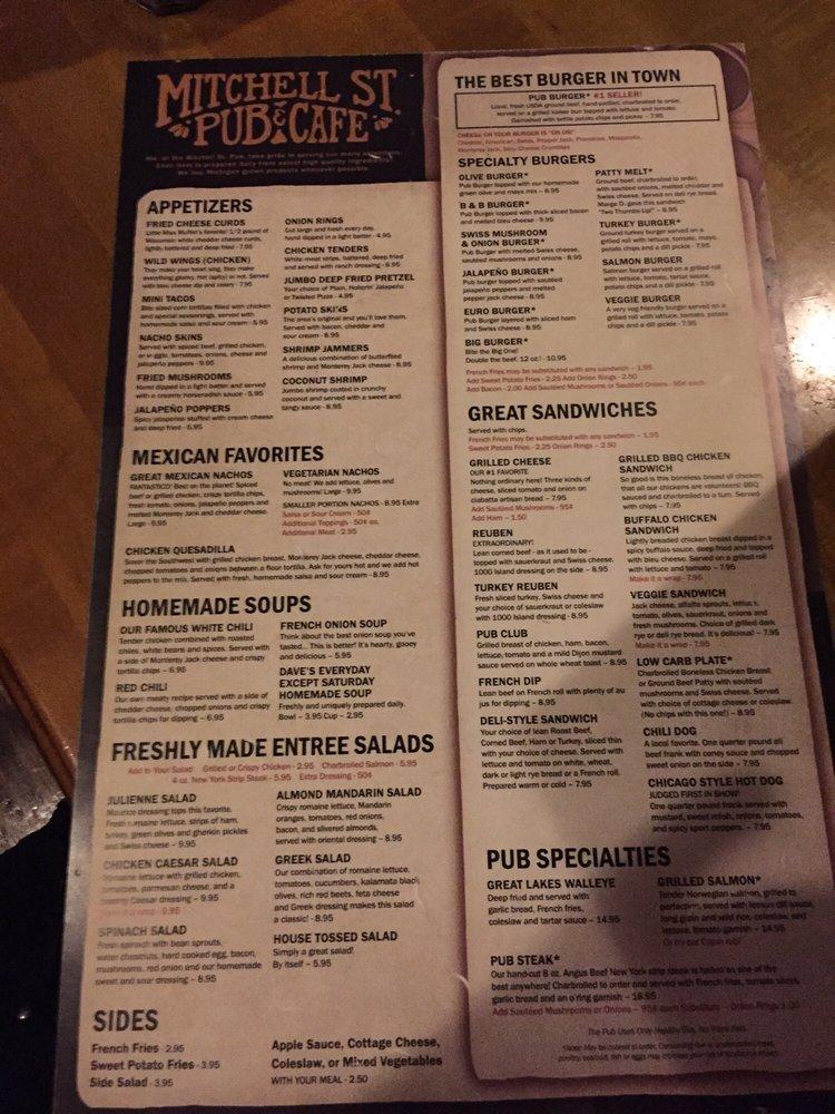 Menu at Mitchell Street Pub, Petoskey