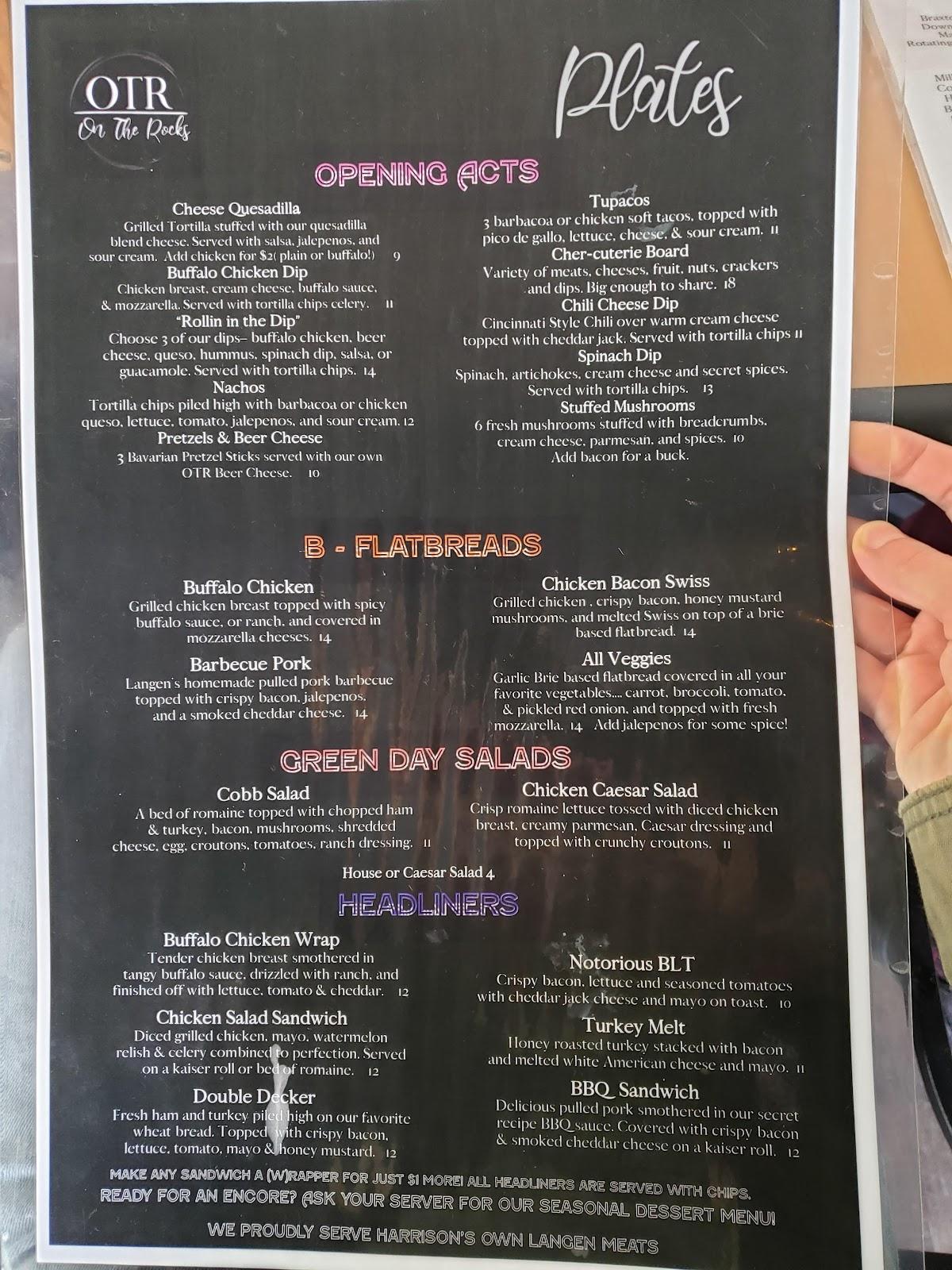 Menu at On The Rocks- OTR Harrison pub & bar, Harrison