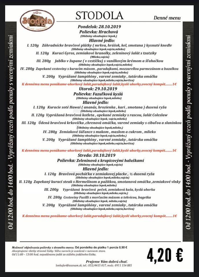 Menu at Restauracia Stodola SNV Spisska Nova Ves pub & bar, Spišská ...