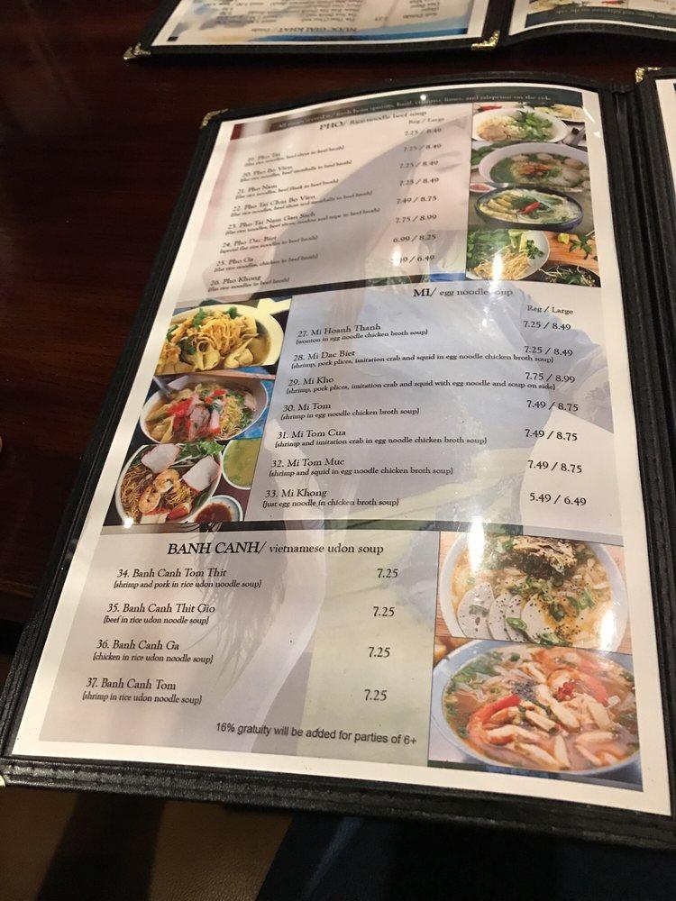 Menu at Saigon Vietnamese Restaurant, Tucson