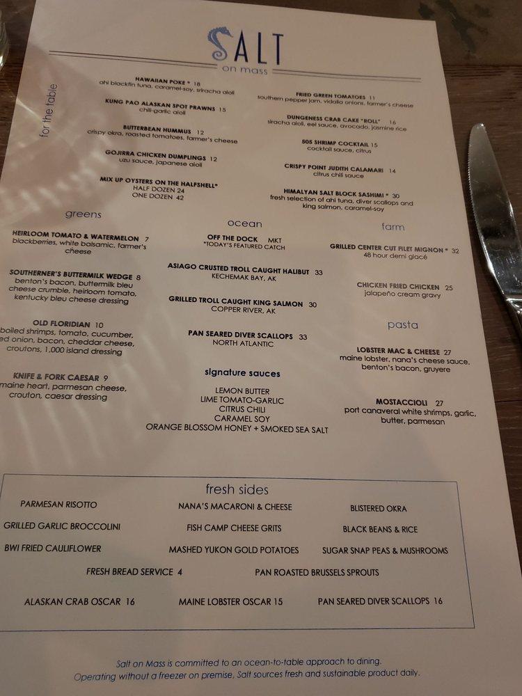 Menu at Salt on Mass pub & bar, Indianapolis, 505 Massachusetts Ave