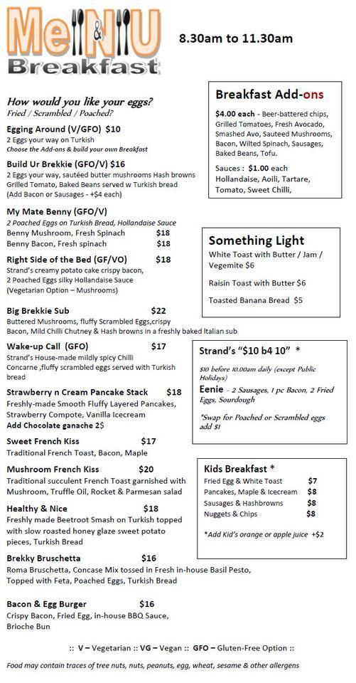 Menu at Strand Lakeside Café cafe, Byford