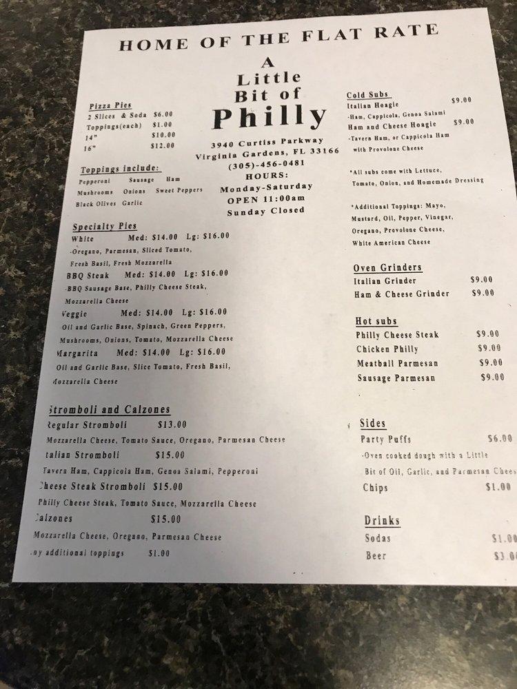 Menu at A Little Bit of Philly pizzeria, Miami Springs