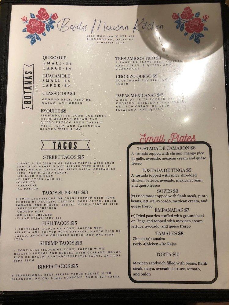 Carta del restaurante Besitos Mexican Kitchen, Birmingham