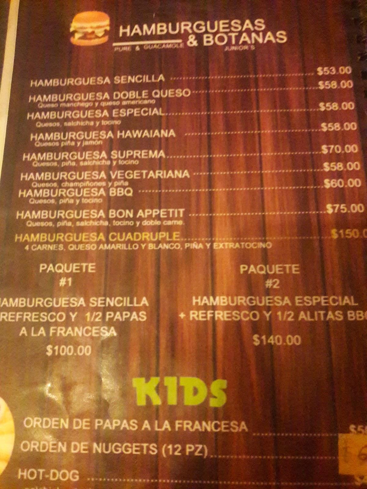 Menu at Bon appetit restaurant, Lázaro Cárdenas