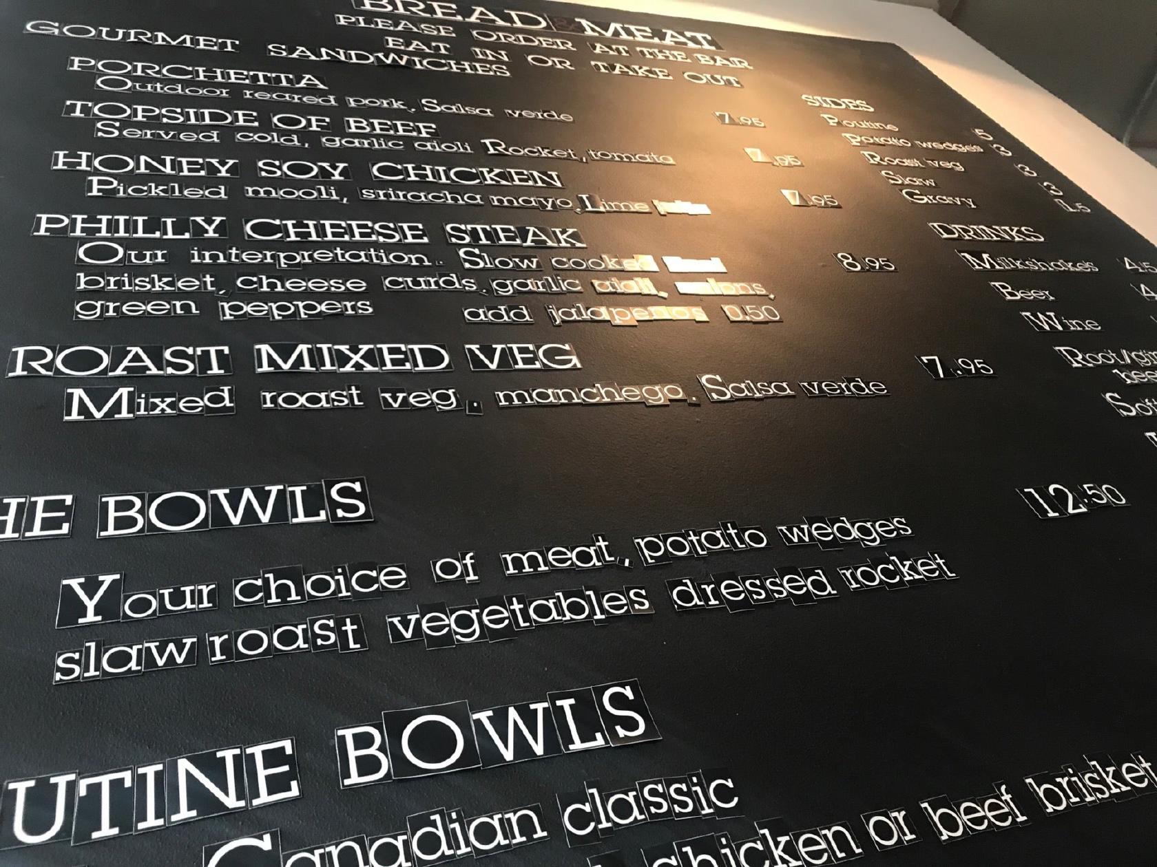 Menu at Bread & Meat pub & bar, Cambridge