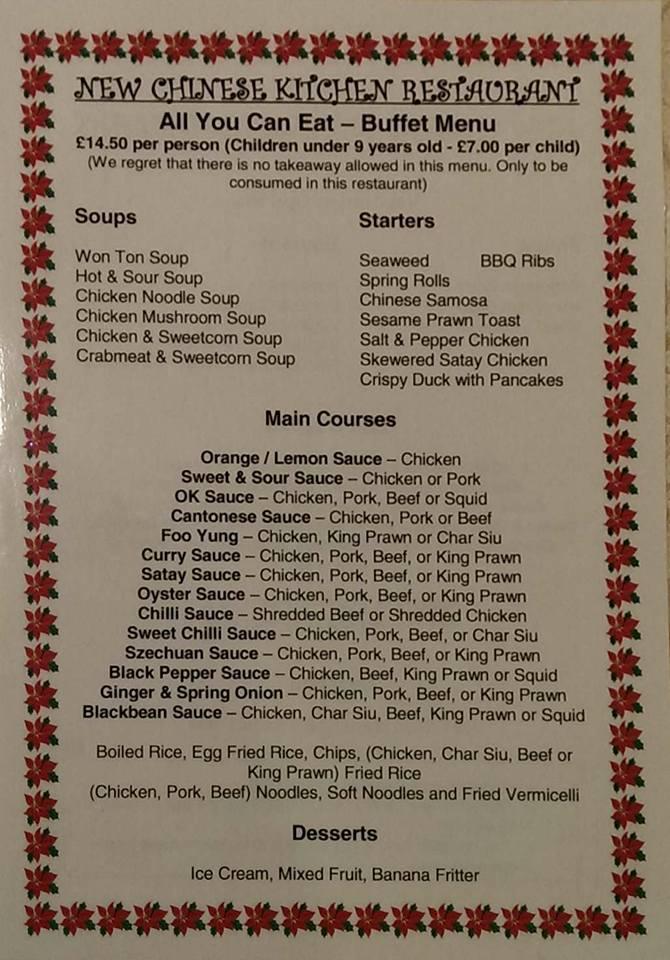 Menu at New Chinese Kitchen restaurant, Wallasey