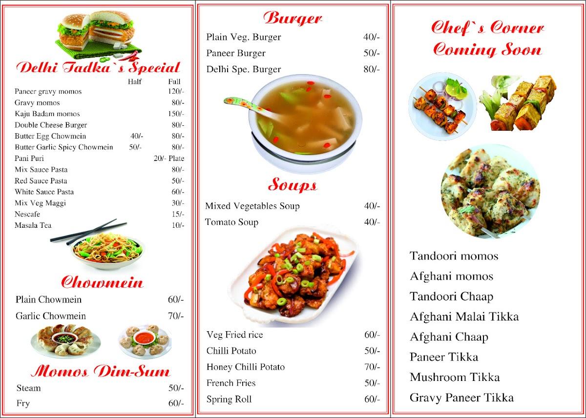 Menu at Delhi tadka, Paonta Sahib