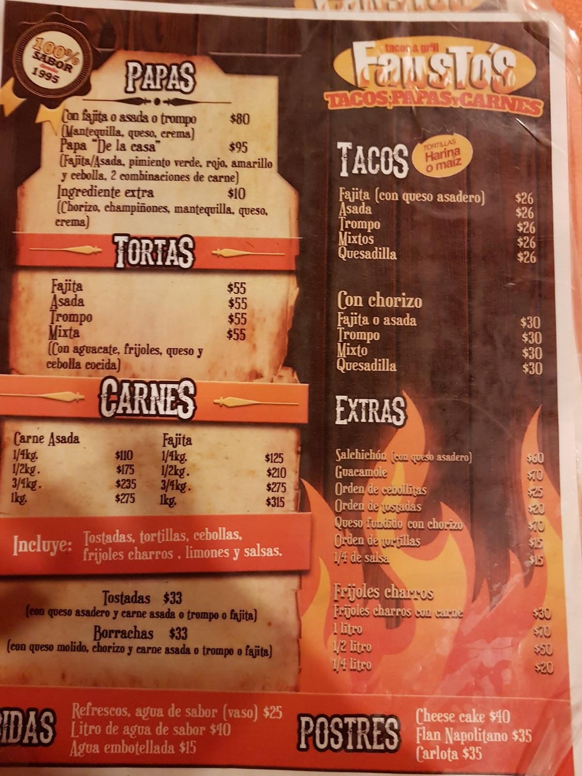 Menu at Faustos Ampliación restaurant, Ciudad Madero