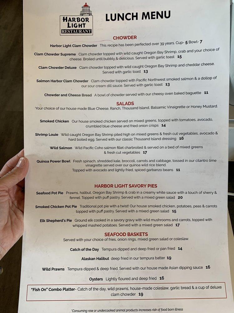 Menu at Harbor Light Restaurant, Reedsport