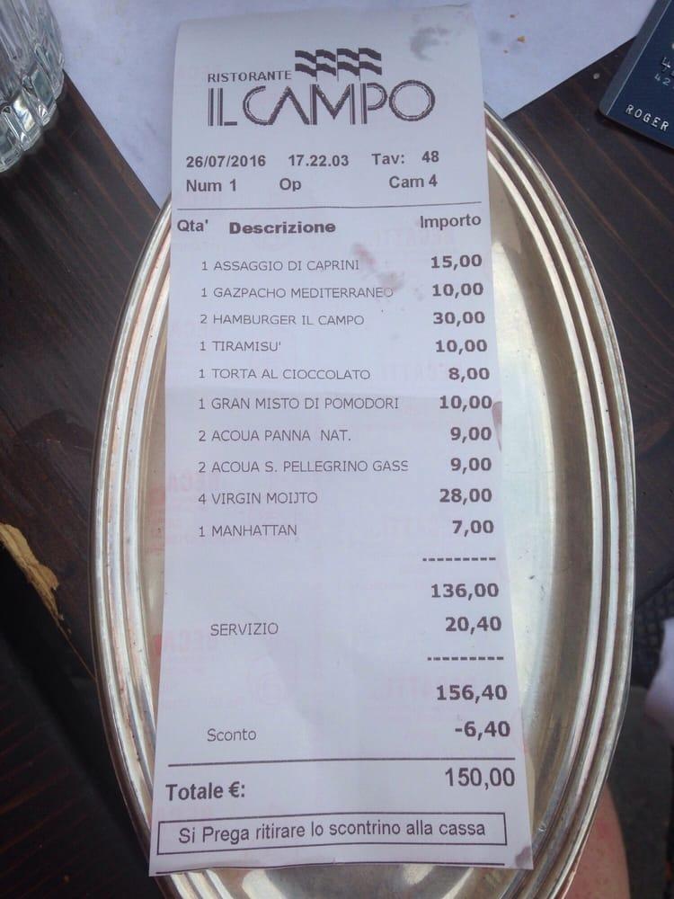 Menu da Il Campo ristorante, Siena, Il Campo