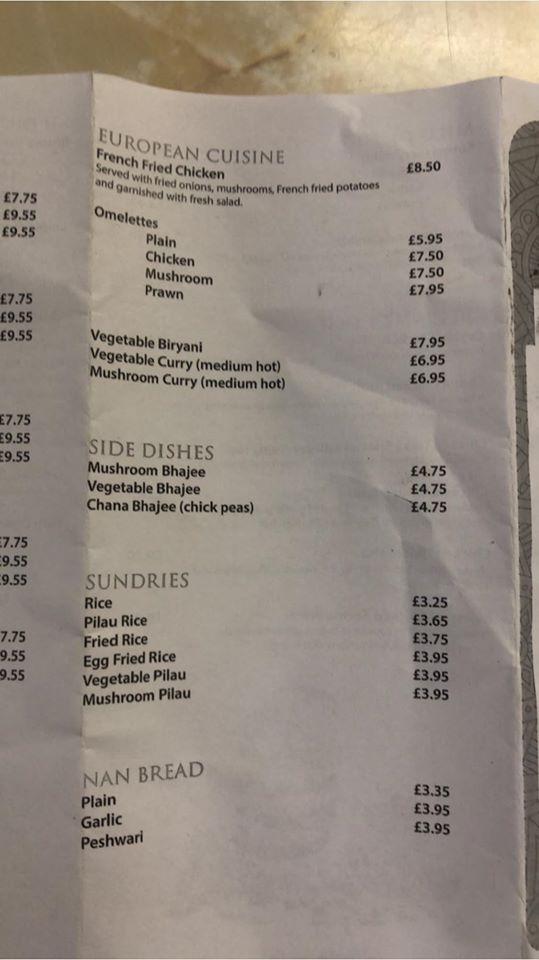 Menu at Raba Indian Restaurant, Lerwick