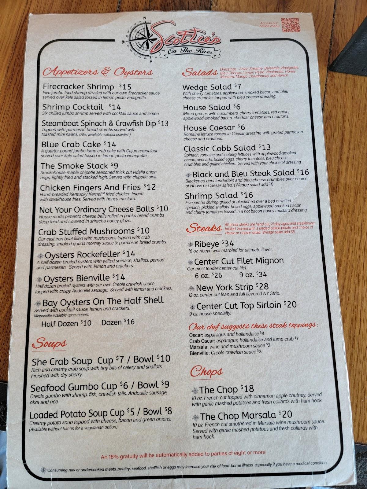 Menu at Scotties On The River pub & bar, Chattanooga