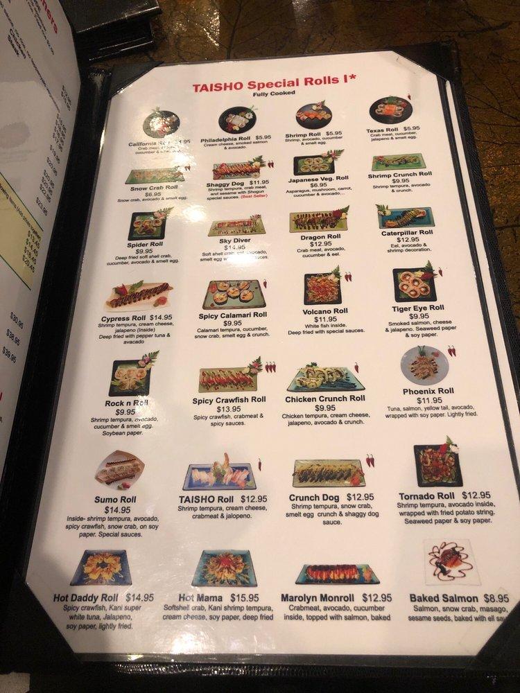 Menu at Taisho Japanese Grill and Sushi Bar, Cypress