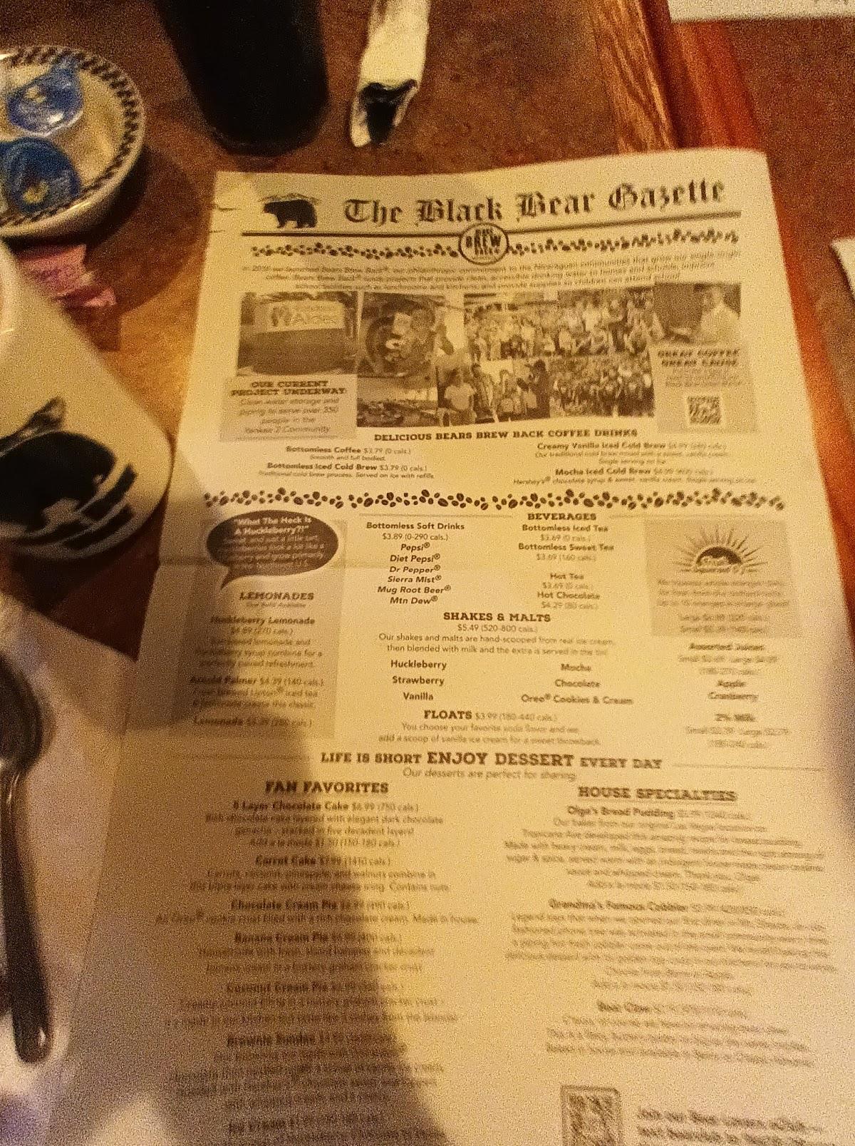Menu at Black Bear Diner restaurant, Bakersfield