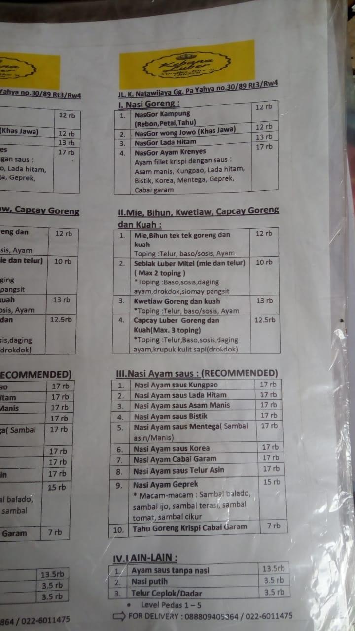 Menu at Kebana luber cafe, Bandung, 3HFW+X6J