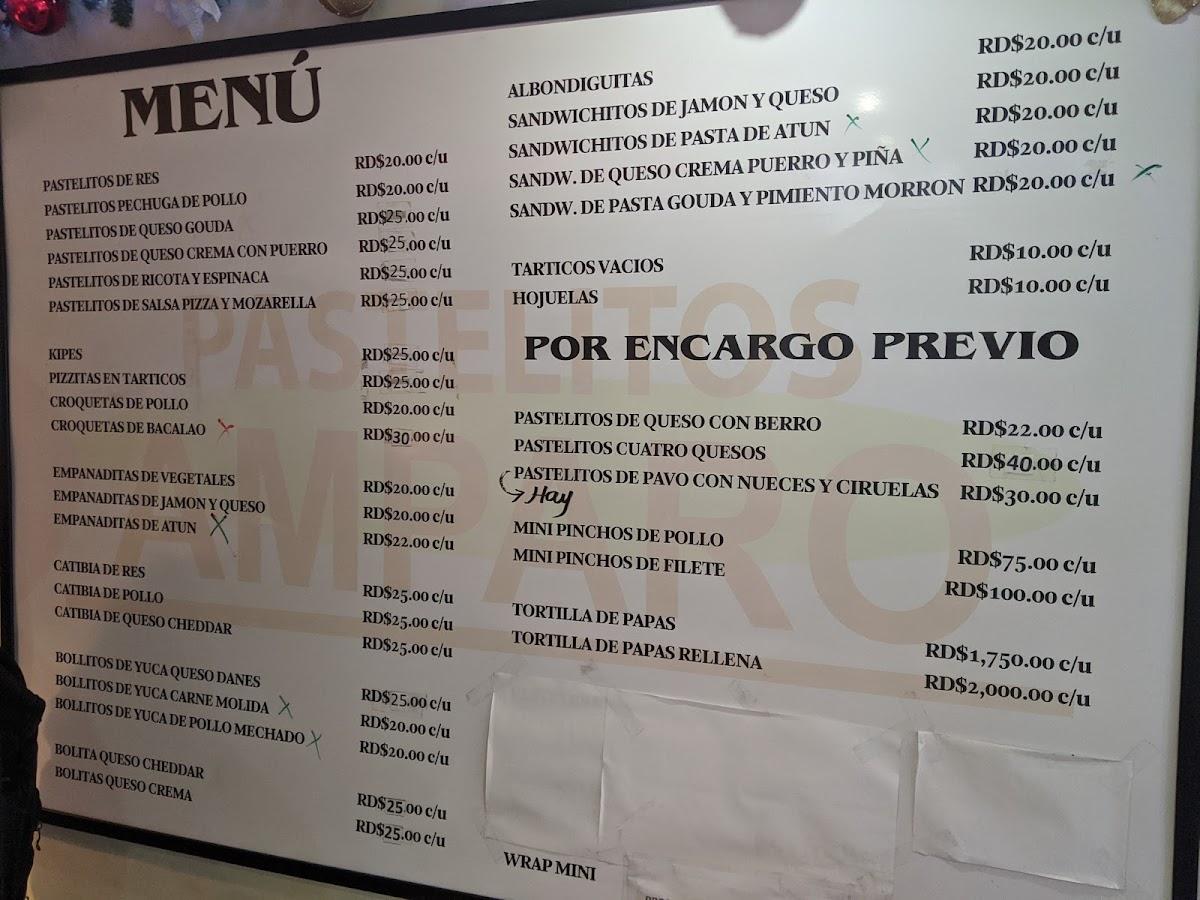 Menu at Pastelitos Amparo restaurant, Santo Domingo