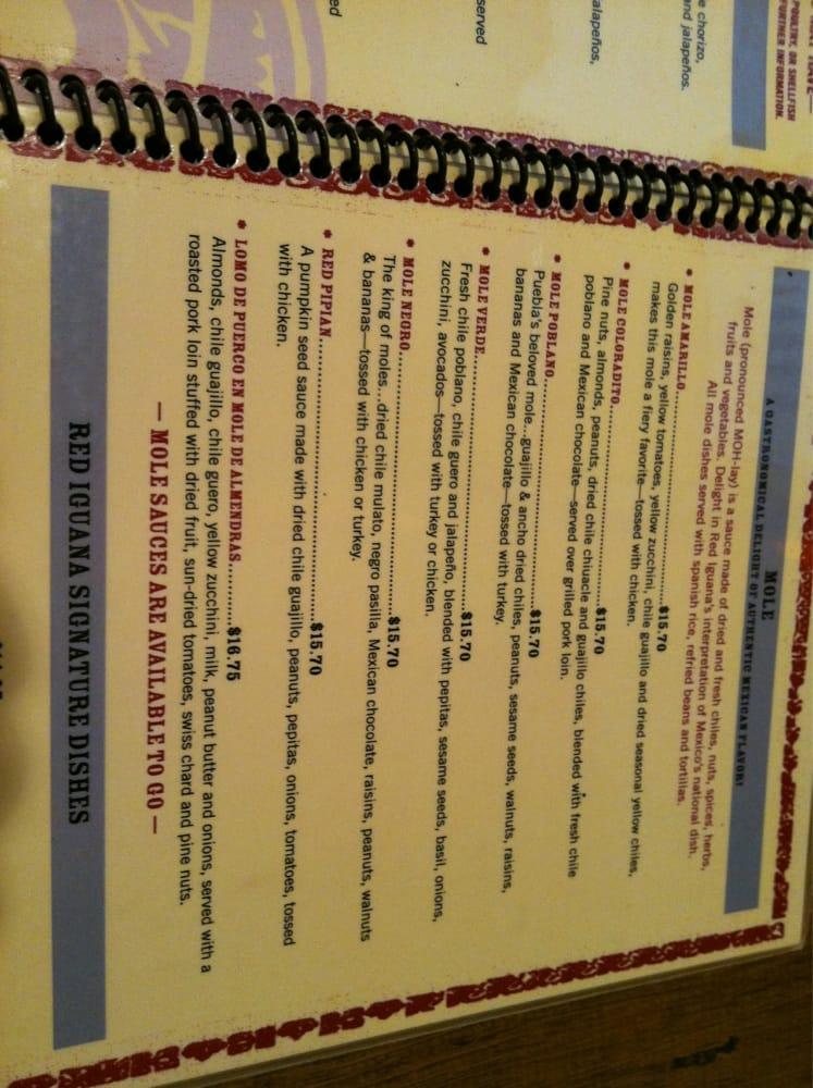 Menu at Red Iguana 2 restaurant, Salt Lake City