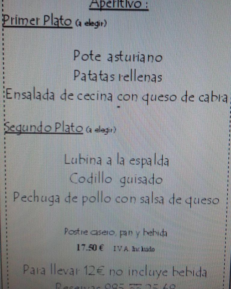 Menu at Trasiego restaurant, Gijón, Calle Sta. Doradía