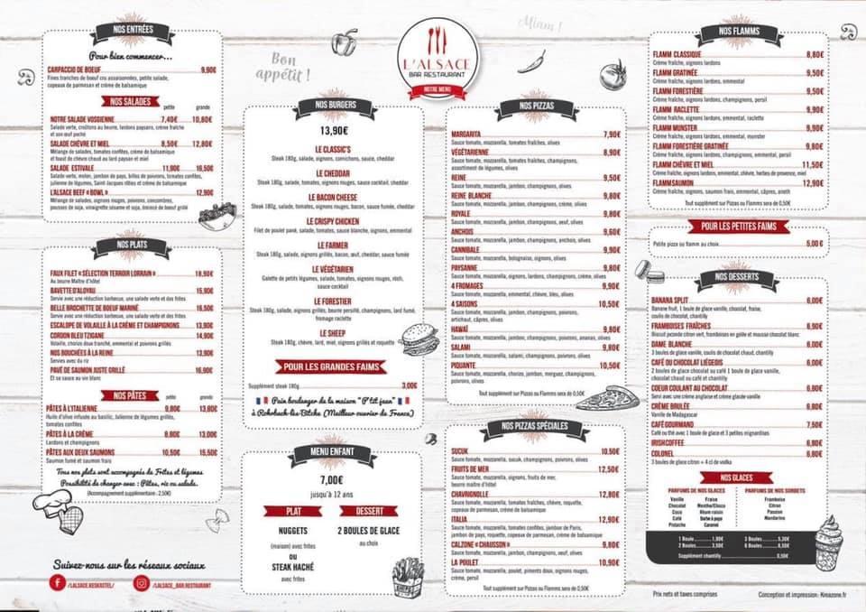 Menu au Restaurant de l'Hôtel L'Alsace Keskastel, Keskastel, 11 Rue du ...